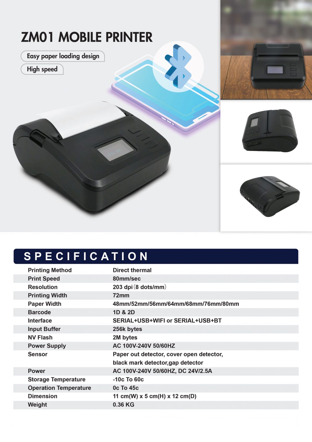 ZYWELL-ZM01-bluetooth Pos Printer - MDOT